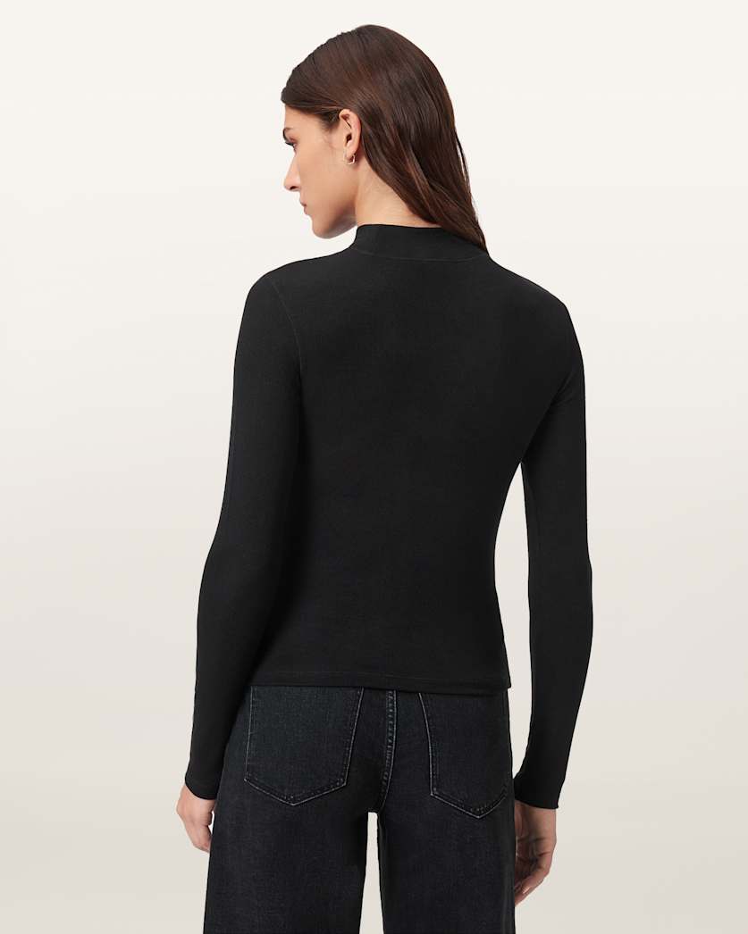 Rina Long Sleeve Roll Neck T-Shirt Black | ALLSAINTS US